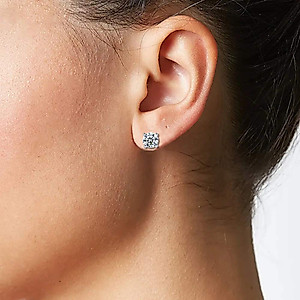 18K Gold Plated Sterling Silver Cubic Zirconia Stud Earrings 3mm-8mm Options, Simulated Diamond CZ Studs Hypoallergenic Jewelry (6mm, 18K White Gold Plated Sterling Silver - Silver)