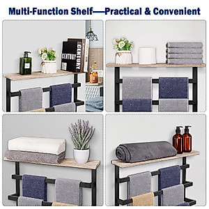 NearMoon Hanging Towel Rack for Bathroom, Thicken Metal Towel Holder with Wood Shelf, 3-Tier Towel Bar Storage, Wall Mounted Towel Hangers Bathroom Decor Organizer Accessories (24 Inch, Matte Black)