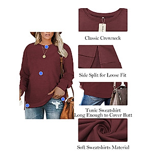 DOLNINE Plus Size Sweatshirts for Women 3X Side Slit Loose Tops Shirts Wine Red-24W