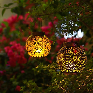 2 Pack Solar Lanterns, SAMWIT Hanging Solar Garden Lanterns, Waterproof Outside Lighting, Outdoor Decorations for Patio, Garden, Yard, Tree, Lawn, Fence