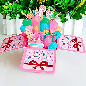 Get Your Merch 3D Popup Happy Birthday Card, Ideal for Sharing a Birthday, Sending a Congratulations, Greeting Card with Envelope and Unique Design- Pink
