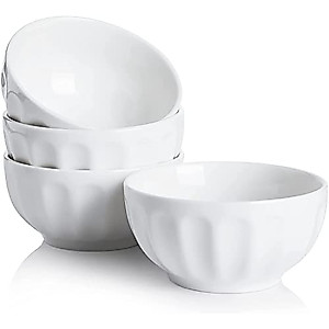 Sweese Porcelain Salad Bowls - 42 Ounce Fluted Bowls for Salad, Fruits and Popcorn - Bowl Set of 4, White No.130.401