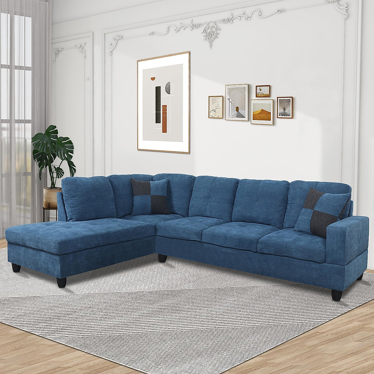 LostCat 103" W Sectional Couches for Living Room Couch Set, Flannel Modular Sectional Sofa for Living Room Furniture Sets, L Shaped Couch, Modular Couch Sofa Set for Living Room Sets Furniture, Blue