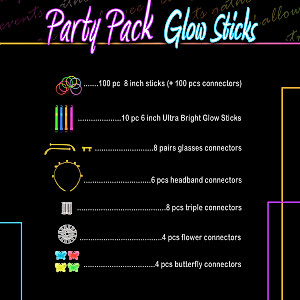 Glow Sticks Party Pack - 240 PCS That Includes, 100 Pcs 8 Inch Glow sticks,10 Pcs Ultra-Bright 6 Inch Glow Sticks, And All Exciting Accessories – Create Glow In The Dark Necklaces, Bracelets, Glasses, Headbands, Balls, Flowers And Much More, Neon Light St