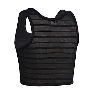 JARAZIN Transgender Tomboy FTM Zipper Stripe Mesh Elastic Half Breathable Chest Binder for Women (Black, 6X-Large)