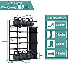 Ohuhu Shoe Rack, 7 Tiers 30 Pairs Metal Black Shoe Shelf Racks Boot Shoes Organizer Storage Free Standing Shoe Tower for Closet Entryway or Outdoor with 2 Side Hooks 3 Pockets Bag Room Organizer