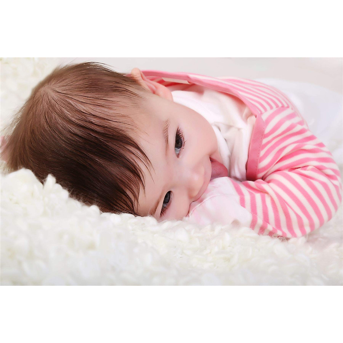 ScratchSleeves | Baby Boys' Stay-On Scratch Mitts | Stripes | Blue and Cream | 12-18m