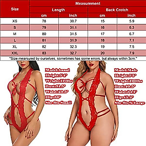 Avidlove Sexy Lingerie Women Deep V Halter Lingerie Teddy One Piece Bodysuit Lace Babydoll lingerie crotchless lace lingerie Red Large