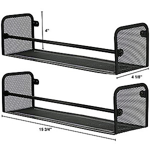 Greenco Wall Mount Single Tier Mesh Spice Rack, Black, Set 2
