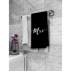 DIBOR Love Quote Mr. And Mrs. Bath Towels,Love Decorative Absorbent Drying Cloth Hand Towels Tea Towels Dishcloth For Bathroom Kitchen,Funny Couples Wedding Anniversary Valentine Gifts(Black,Set of 2)