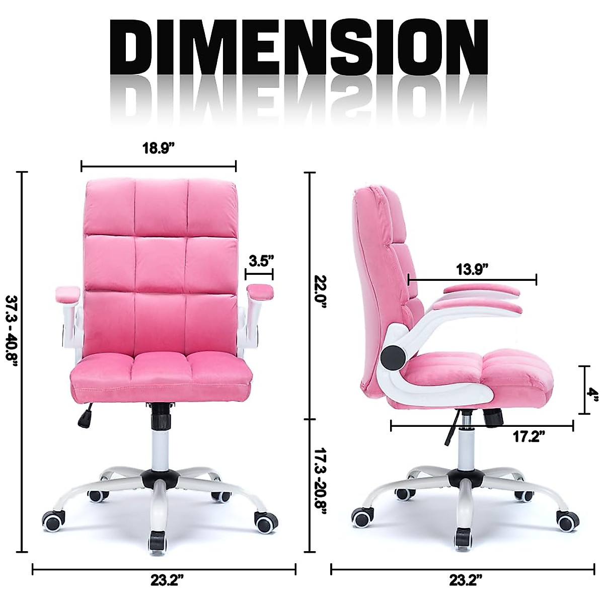 Desk Chair Comfy Office Chair Velvet Home Office Chair Ergonomic Executive Chair, Comfortable Computer Chair with Wheels Swivel Flip-up Arms, Faux Fur Chair with Back Support (Pink, Small)