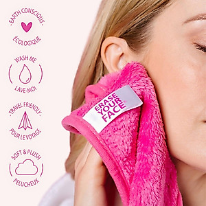 ERASE YOUR FACE Makeup Remover Cloths - Reusable Microfiber Face Towels to Cleanse & Remove Makeup - Water Activated, Dual-Sided Design for Easy Use (4 Count)
