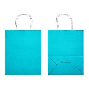 DjinnGlory 50 Pack Medium Size Teal Blue Paper Gift Bags with Handles 10x8x4 Inch and 50 White Tissue Paper for Small Business Wedding Bridal Baby Shower Birthday Party Favors Goodies