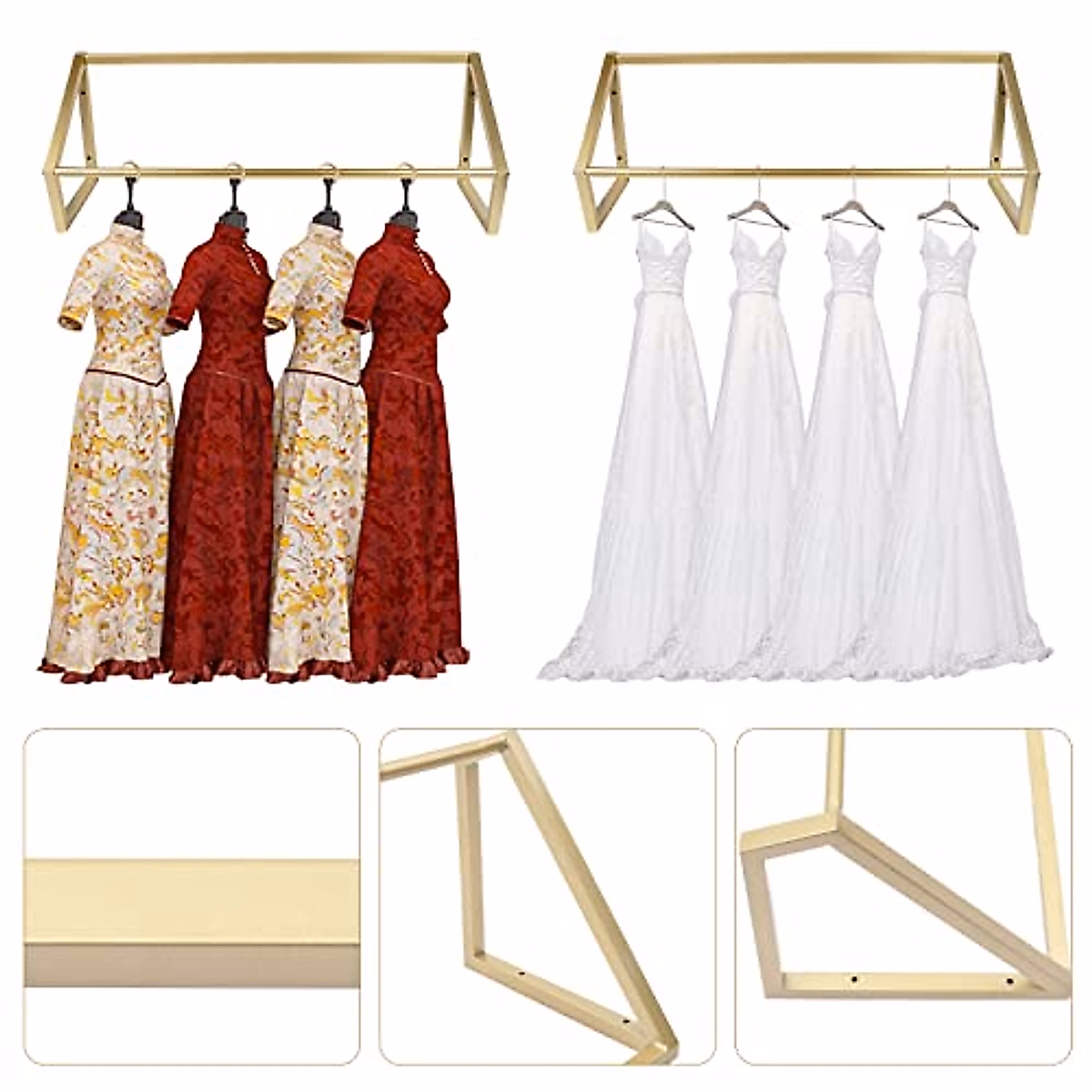 Wall-Mounted Garment Rack ,Modern Simple Clothing Store Heavy Metal Display Stand Garment Bar,Clothes Rail,Bathroom Hanging Towel Rack,Multi-purpose Hanging Rod for Closet Storage (Gold Square Tube,39.4"L)