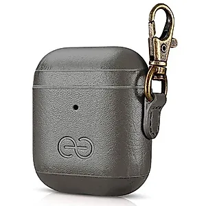Dreem Om AirPods 1 & 2 Case Cover with Keychain Clip, Vegan Leather Airpods Case for Men & Women, Luxury Earbuds Accessory for Apple iPhone - Grey