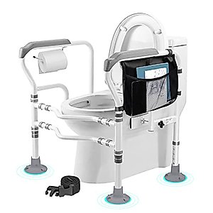 LEACHOI Toilet Safety Rails for Elderly, Toilet Rails for Elderly Free Standing, Heavy Duty Toilet Safety Frame with Arms, Handicap Toilet Seat, Height & Width Adjustable - 350lbs