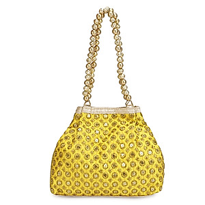 LONGING TO BUY Women's Potli Bags & Wristlets Clutch for Wedding, Potli for Gift (Yellow-1)