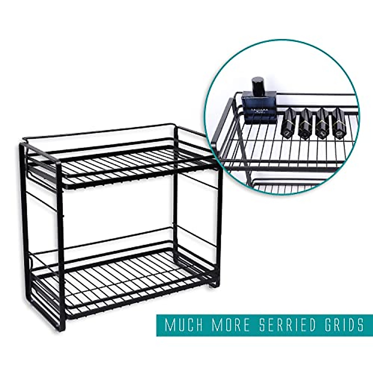 zccz 2-Tier Bathroom Countertop Organizer - Detachable Standing Rack Bathroom Storage Shelf Cosmetic Holder Vanity Tray - Kitchen Spice Rack Shower Caddy Wire Basket, Black