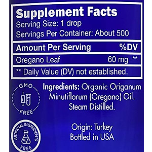 Zongle USDA Certified Organic Oregano Essential Oil, Safe to Ingest, Origanum Minutiflorum, 1 OZ