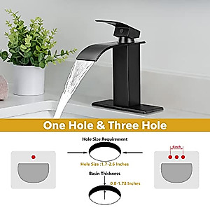 KZH Waterfall Bathroom Faucet,Single Handle Bathroom Sink Faucet for 1 or 3 Hole Washbasin Faucet Rv Vanity Faucet with Deck Plate, Pop-up Drain and Supply Hoses Matte Black