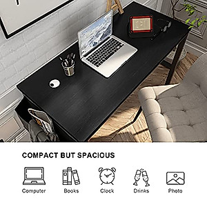 AWQM Modern Home Office Desk, Computer Desk with Side Bag, Storage Shelves and Iron Hook, Work Table, Study Writing Table, Gaming Desk, Workstation for Small Spaces, Black