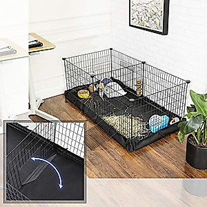 SONGMICS Pet Playpen, Small Animal Cage, Exercise Pen and Enclosure with Divider Panel for 2 Separate Spaces, Floor Mat and 3 Doors, 48.4 x 24.8 x 18.1 Inches, Black ULPI07H