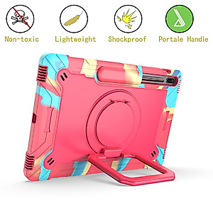 Galaxy Tab S8 Plus Case/Galaxy Tab S7 FE 5G Case Kids/Tab S7 Plus Case 12.4" SM-T738, Dteck Shockproof Case with 360°Swivel Kickstand Case for Samsung Galaxy Tab S8+/Tab S7 FE/Tab S7+, Rainbow & Rose