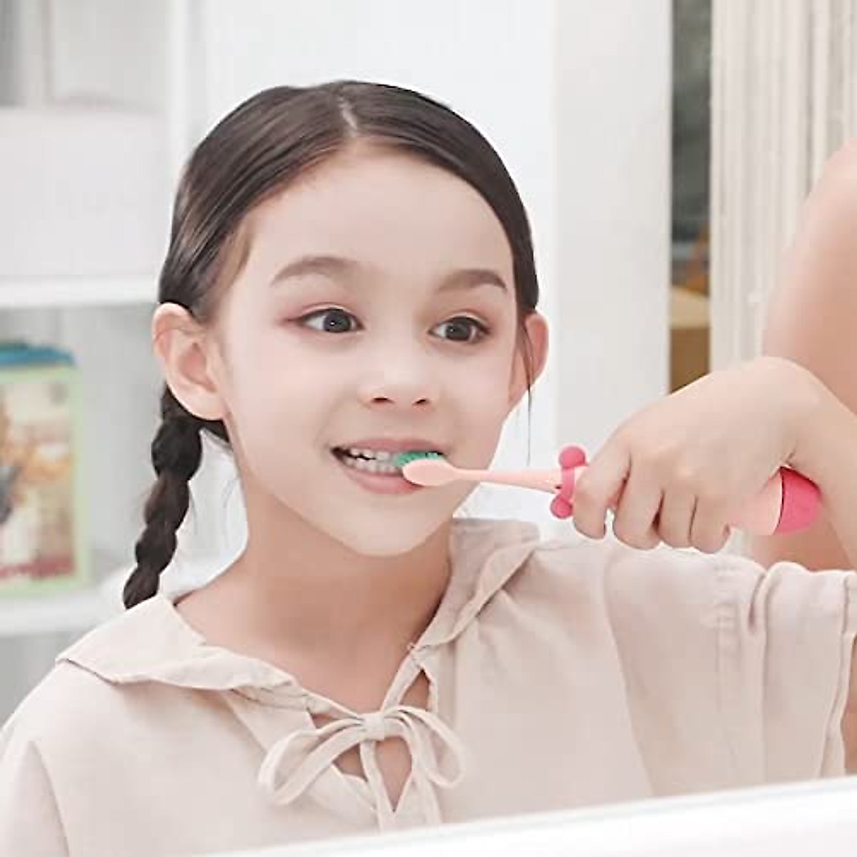 NELL&WELL Kids Electric Toothbrush, Battery Powered Toothbrushes with 2 Soft Bristles Heads for Children Boys and Girls Ages 3+, IPX7 Waterproof, BPA Free (Bear Purple)