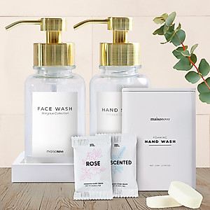 MaisoNovo Foaming Soap Dispenser with Concrete Tray - Hand Soap Refills for Foaming Dispenser - Clear Bottle w.Tray 14 oz - 12 Mix Tablets