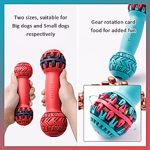 La La Pet®Dumbbell Shaped Dog Chew Toy Natural Rubber Dog Teeth Cleaning Toy Dog Treat Dispensing Toy Dog Oral Chew Toy for Small Medium Large Dogs Red Blue, M