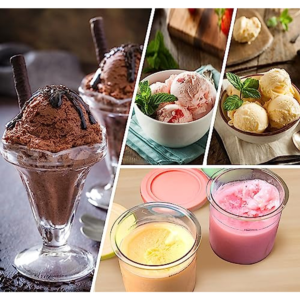 4 Pack Ice Cream Containers Compatible with Ninja Creami NC299AMZ NC300 & NC301 Series Ice Cream Maker, Replacement Pints Containers and Lids, BPA-Free & Dishwasher Safe, Grey/Blue/Pink/Yellow