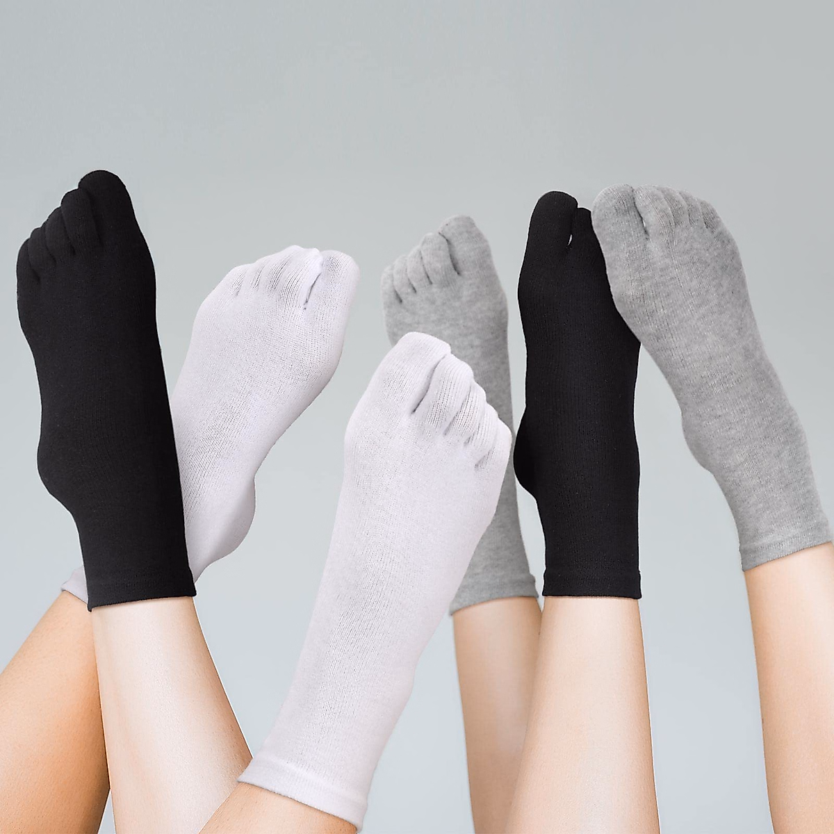 Bencailor 6 Pairs Women Five Toe Socks Cotton Breathable Compression Solid Color Tube Sock for Women Men Athletic Running(5-9,Black, White, Gray, Khaki, Purple, Pink)