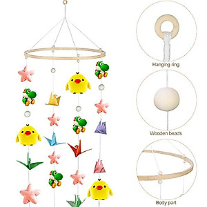 Baby Mobile DIY Kit Nursery Wooden Frame Mobile Crib Bed Bell Ceiling Wooden Wind Chime Hanging DIY Wooden Frame Ornaments Handmade Kit Round Wind Bell for Infant Toys