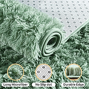 Fluffy Rug for Living Room Shaggy Soft Area Rug Mint Green Fuzzy Rug Non-Slip Indoor Floor Carpet, Rectangle 2x3 Feet