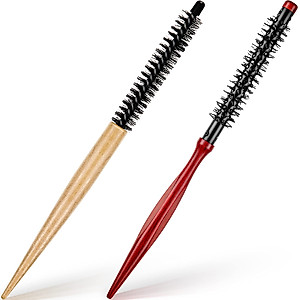 2 Pcs Small Round Hair Brush Mini Round Wood Brush Roller Quiff Hair Combs Nylon Bristles es Salon dressing for Blow Drying Curly Styling Bangs Lifting Beard Care, 2 Styles