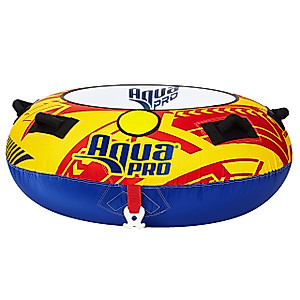 Aqua Pro Towable Tube for Water Sports – Single Rider – Marine-Grade Inflatable Boat Tube – Yellow/Red