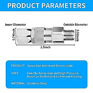 JXZSJ 1/4-Inch Stainless Steel Airless High Pressure Spray Gun Swivel Joint for Graco Paint Sprayers Spray Gun Hose Swivel Joint(2 Pack)