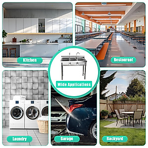 LIYUANJUN 3 Tier Commercial Sink, 201 Stainless Steel Sink With 2 Washing Hand Basins&Drain Pipe&Faucet Indoor Floor Standing Sink for Kitchen Hotel Restaurant Storage Shelves