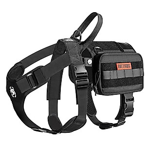 OneTigris Service Dog Vest Harness, Service Dog Cape Guardian Dog Molle Backpack with Pouches for Medium and Large Dogs (Black, Large)