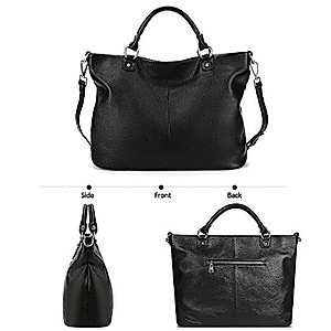 Kattee Women's Soft Genuine Leather 3-Way Satchel Tote Handbag Black