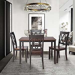Harper & Bright Designs 5 Piece Dining Table Set, Dining Sets for 4 Person, Home Kitchen Table and Chairs Set (Cherry+Black, 5 Piece)