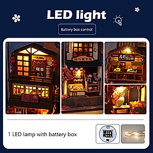 DIY Book Nook Kit, 3D Wooden Puzzle Booknook, Decorative Bookend, Bookshelf Insert Decor Alley with Furniture and LED Light for Birthday Home Desk Décor (Cherry Blossom Alley)