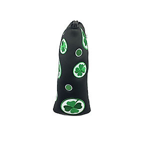 Parsaver Shamrock Lucky Clover Golf Blade Putter Cover Lucky Four Leaf Clover Black Covers for Scotty Cameron Odyssey Taylormade Titleist Ping and Mizuno Putters. A Wonderful Golf Gift
