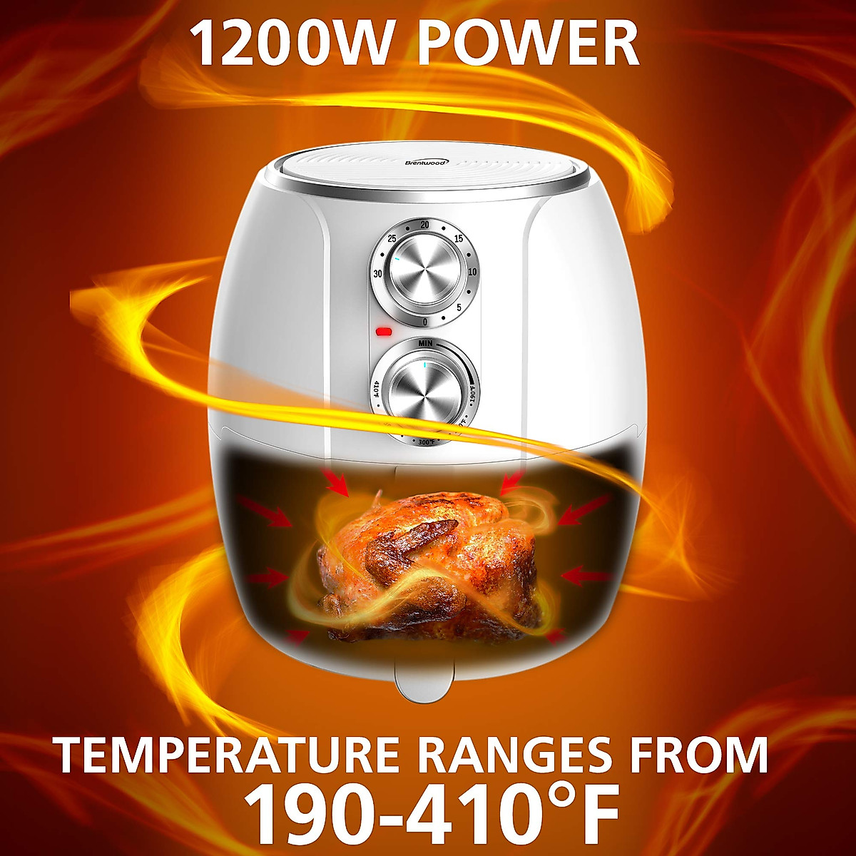 Brentwood 3.2-Quart Small Electric Air Fryer, Timer & Temp. Control (white, silver), Normal, AF-300W