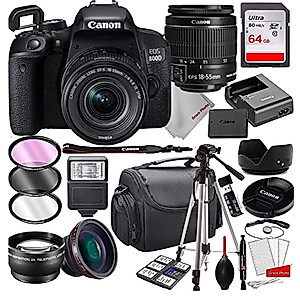 800D (T7i) DSLR Camera with 18-55mm is STM Zoom Lens Bundle + 64GB Memory, Case, Tripod and More