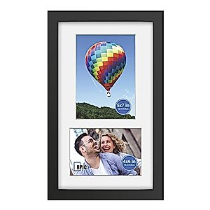 RPJC 8x14 Soild Wood 2 Opening Picture Frames with High Definition Glass Display 4x6 and 5x7 with Mat or 8x14 Without Mat for Wall Mounting Hanging Collage Photo Frame Black