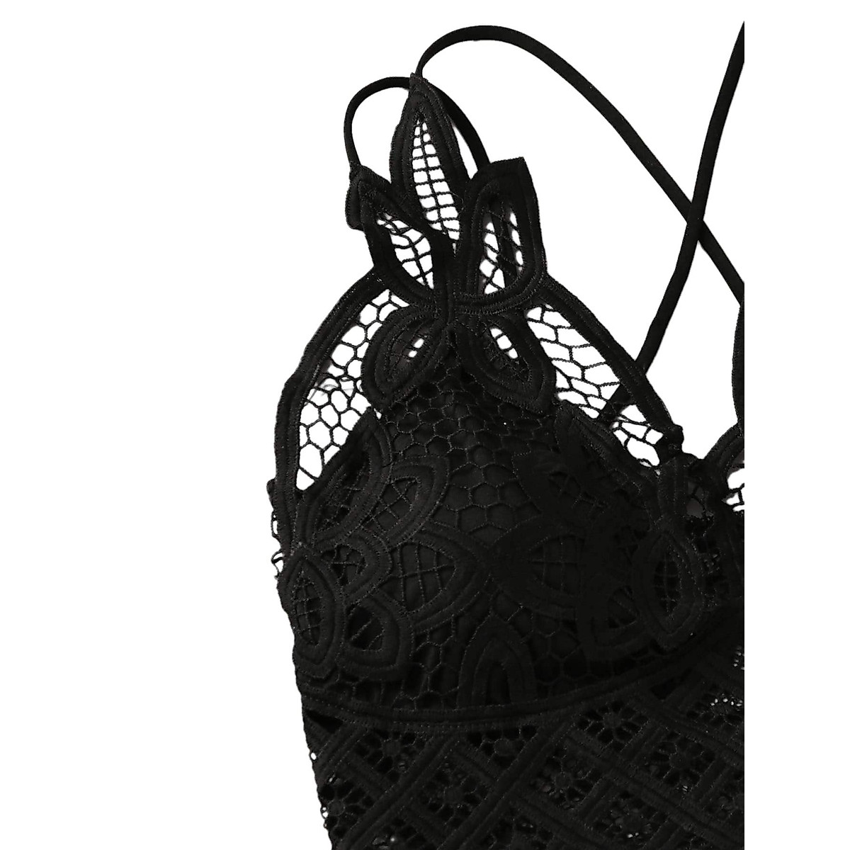 Floerns Women's Sexy Lace V Neck Criss Cross Back Bralette Crop Top Black White S