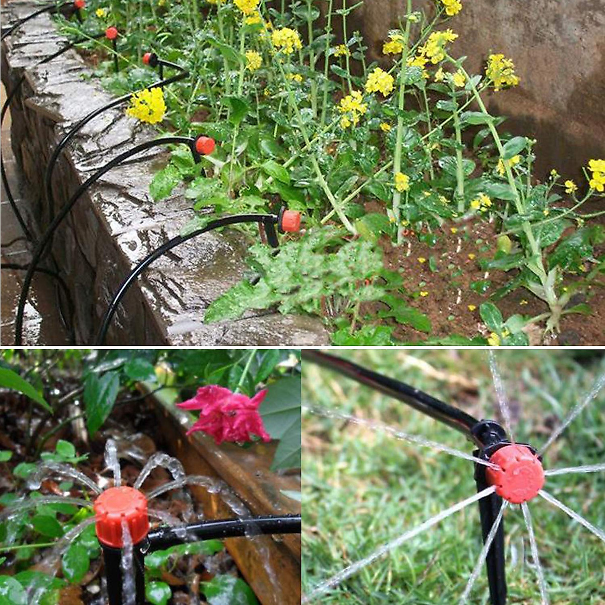 Flantor Garden Irrigation System,50ft 3/8" & 50ft 1/4" Irrigation System Blank Distribution Tubing Watering Drip Kit/Irrigation Kits Automatic Mist Irrigation Equipment Set for Garden,Flower Bed,Lawn