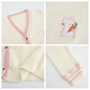 Womens Kawaii Rabbit Knit Sweater Cute Cardigan Aesthetic for Teen Girls Cosplay Y2k Anime Japanese JK School Uniform Jacket Beige