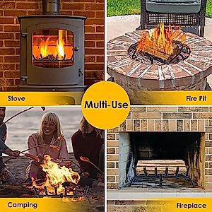 STBoo Fireplace Grate 20inch - Wood Stove Fire Grates Heavy Duty | Fireplace Log Holder | Firewood Log Burning Wrought Cast Iron Rack | Fire Pit Tray for Indoor Chimney Hearth & Outdoor Kindling Tool